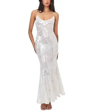 MISS CIRCLE NEW YORK Cameron Sequin Scoop Neck Mermaid Maxi Dress
