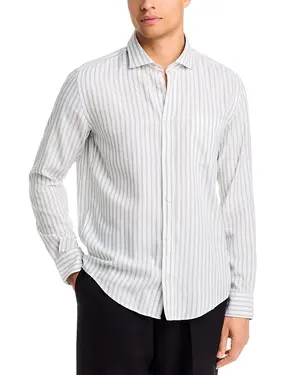 BOSS Rob Spread Collar Stripe Cotton Shirt - Beige