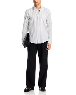 BOSS Rob Spread Collar Stripe Cotton Shirt - Beige