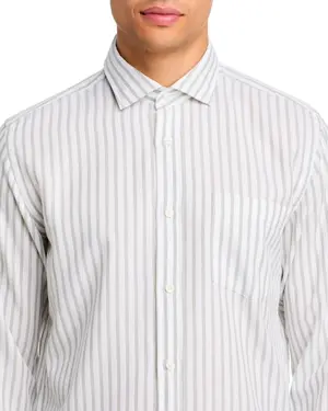 BOSS Rob Spread Collar Stripe Cotton Shirt - Beige
