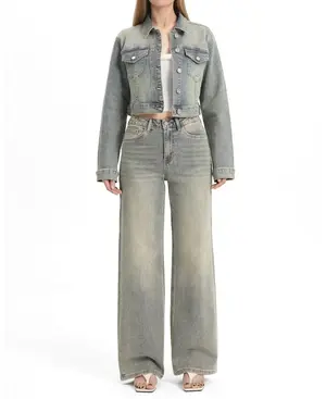 BAYEAS Denim Jacket With Rhinestone Stretch Comfortable Wear In Pureedge