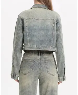 BAYEAS Denim Jacket With Rhinestone Stretch Comfortable Wear In Pureedge