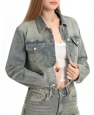BAYEAS Denim Jacket With Rhinestone Stretch Comfortable Wear In Pureedge