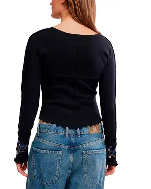 Free People Olivia Embroidered Long Sleeve Top