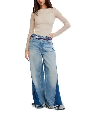 Free People Night Mode Mesh Lace Layering Top - Tea