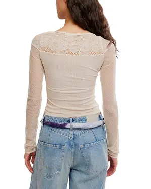 Free People Night Mode Mesh Lace Layering Top - Tea