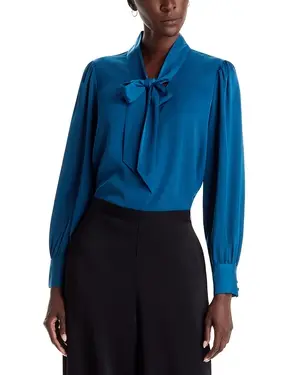 T Tahari Bow Neck Tie Blouse - Blue Drop