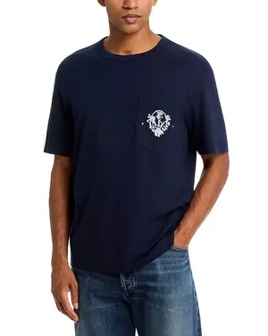 Hugo Durstee Cotton Floral Anchor Graphic Pocket T-shirt - Dark Blue