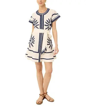 MARIE OLIVER Sable Cotton Linen Belted Dress - Tide