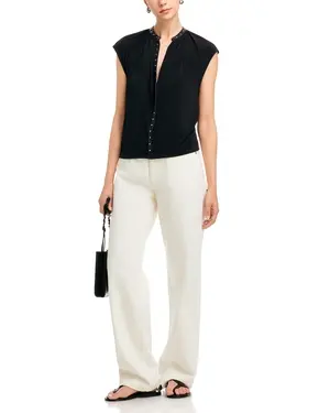 Vince Stud Trim Band Collar Sleeveless Top