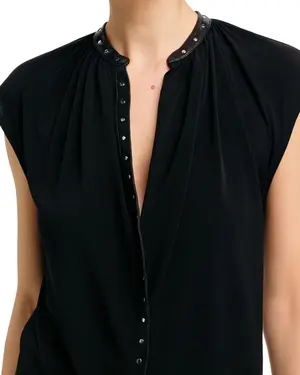 Vince Stud Trim Band Collar Sleeveless Top