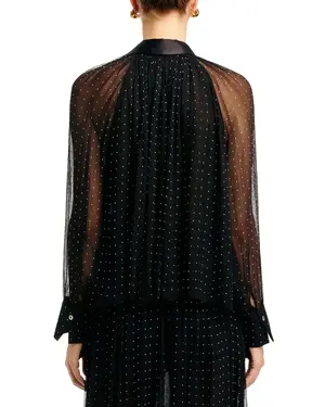 Vince Spread Collar Polka Dot Sheer Sleeve Top
