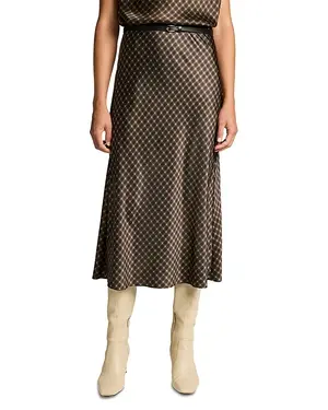 Vince Plaid Midi Slip Skirt - Black/camel