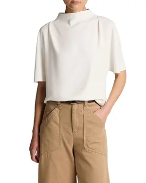 Vince Draped Funnel Neck Blouse - Off White