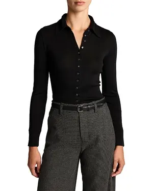 Vince Collared Button Front Long Sleeve Top