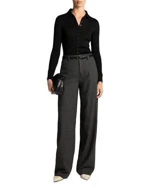 Vince Collared Button Front Long Sleeve Top