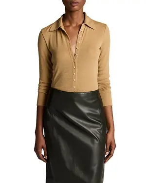 Vince Long Sleeve Button-front Top - Oak Buff
