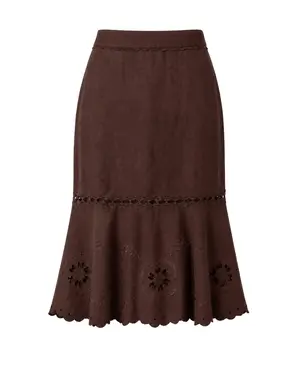 CARTOLINA Marlo Embroidered Linen Midi Skirt - Red
