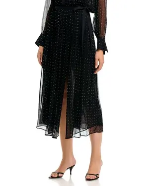 Vince Embellished Dot Sheer Gathered Midi Skirt