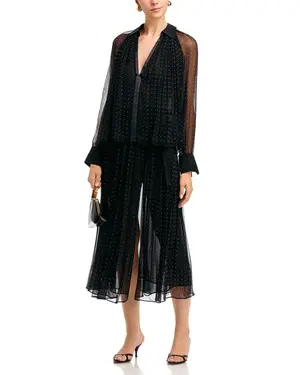 Vince Embellished Dot Sheer Gathered Midi Skirt