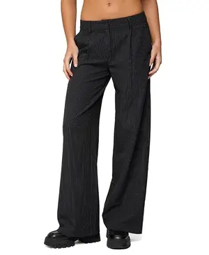 EDIKTED Pinstripe Tailored Straight Leg Pants - Black