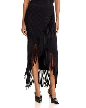 TOCCIN Giana Asymmetric Fringe Midi Skirt - Jet