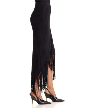 TOCCIN Giana Asymmetric Fringe Midi Skirt
