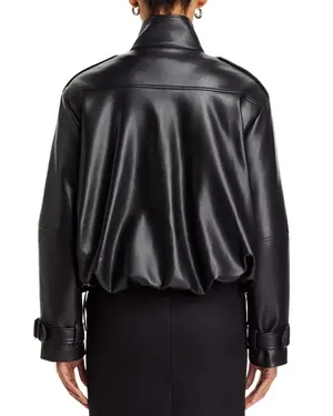 TOCCIN Alyssa Faux Leather Funnel Neck Bomber Jacket