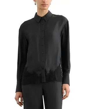 TOCCIN Toni Lace Trim Button-down Shirt - Jet/jet