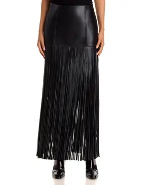 TOCCIN Soren Faux Leather Fringe Skirt - Cedar