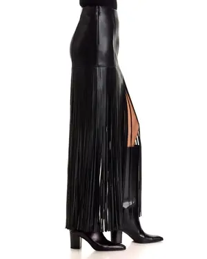 TOCCIN Soren Faux Leather Fringe Skirt