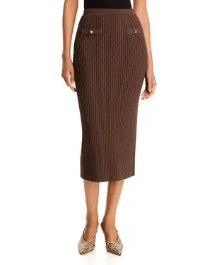 TOCCIN Milla Ribbed Midi Skirt With Faux Pockets - Espresso