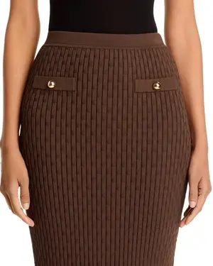 TOCCIN Milla Ribbed Midi Skirt With Faux Pockets - Espresso