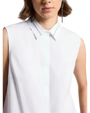 Peserico Sleeveless Stretch Cotton Poplin & Jersey Rib Top
