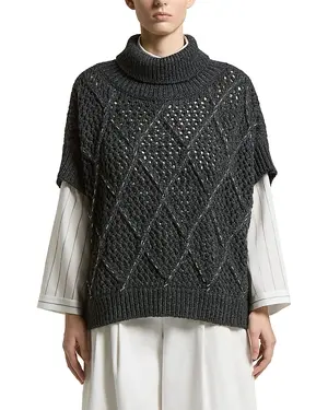 Peserico Wool Blend Turtleneck Cape Sweater - Eclipse Gray