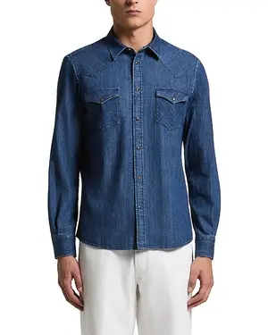 Peserico Cotton Denim Pocket Western Shirt - Galaxy Blue