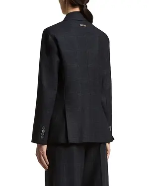 Peserico Double Breasted Blazer Jacket In Stretch Wool Blend Check Flannel With Lurex