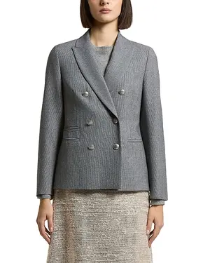 Peserico Double Breasted Micro Pied De Poule Blazer Jacket - Eclipse Gray