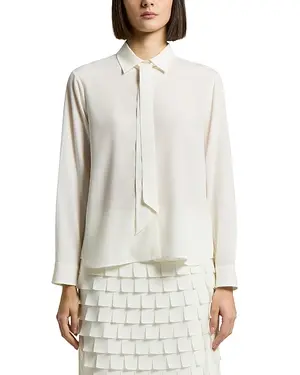 Peserico Silk Stretch Crepe De Chine Tie Neck Top - Comet White