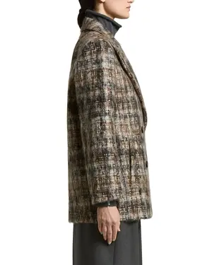 Peserico Double Breasted Check Boucle Coat