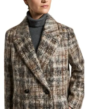 Peserico Double Breasted Check Boucle Coat