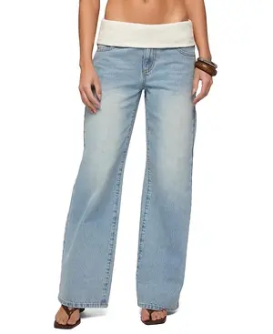 EDIKTED Knit Foldover Low Rise Baggy Jeans