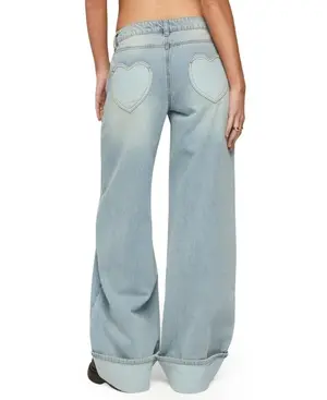 EDIKTED Contrast Heart Low Rise Baggy Jeans