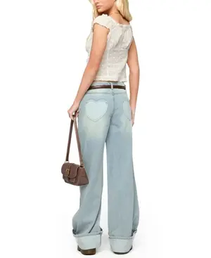 EDIKTED Contrast Heart Low Rise Baggy Jeans