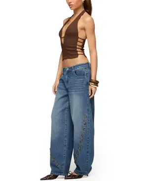 EDIKTED Button Stitch Low Rise Barrel Jeans