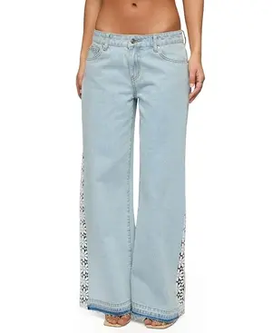 EDIKTED Crochet Panel Wide Leg Jeans