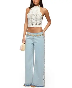 EDIKTED Crochet Panel Wide Leg Jeans