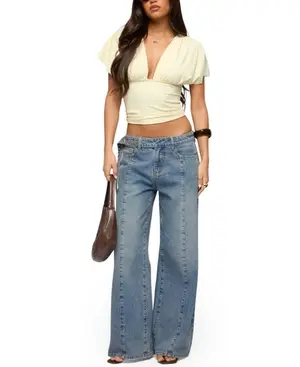 EDIKTED Buttoned Waist Low Rise Baggy Jeans