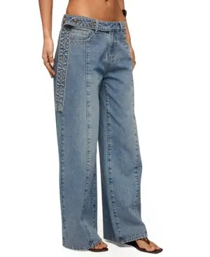 EDIKTED Buttoned Waist Low Rise Baggy Jeans