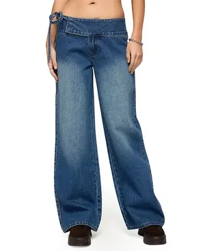 EDIKTED Cleo Tie Waist Low Rise Baggy Jeans